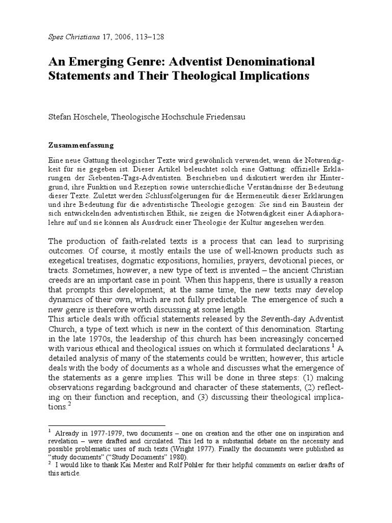 Adventist Denominational Statements | PDF | Seventh Day Adventist ...