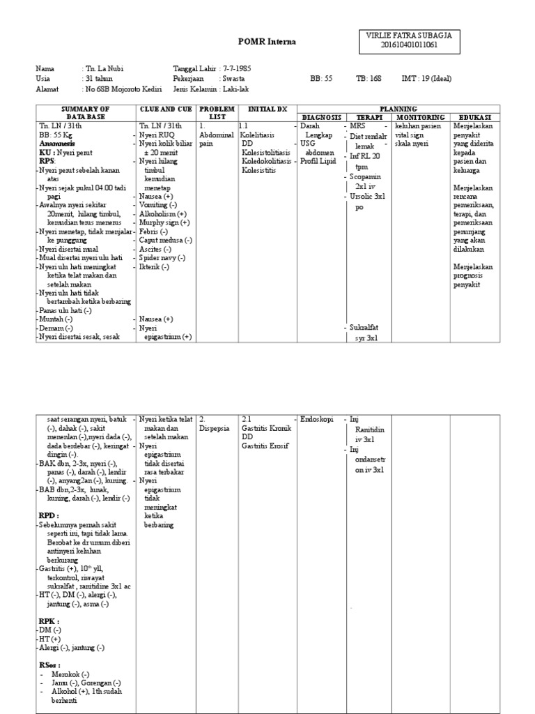 POMR Interna Kolelitiasis | PDF
