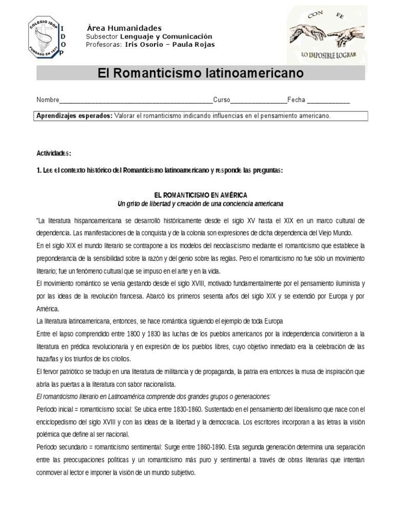 Guia El Romanticismo en América | PDF | Romanticismo | America latina