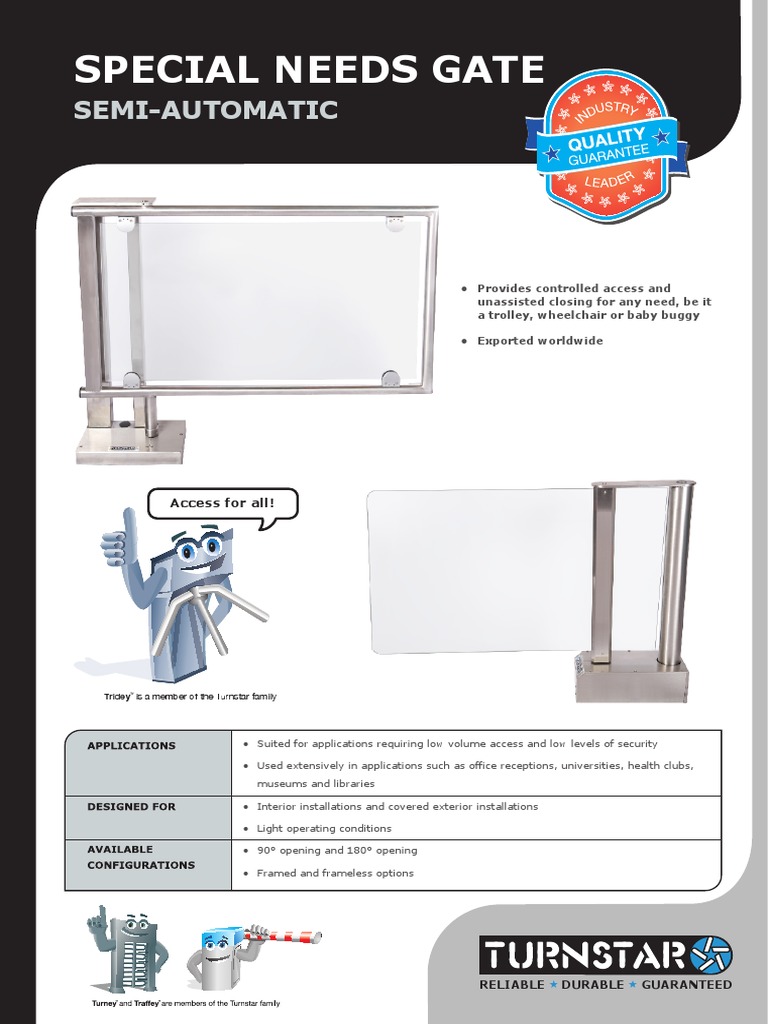 Turnstar Special Needs Gate Semi Automatic | PDF | Access Control | Door
