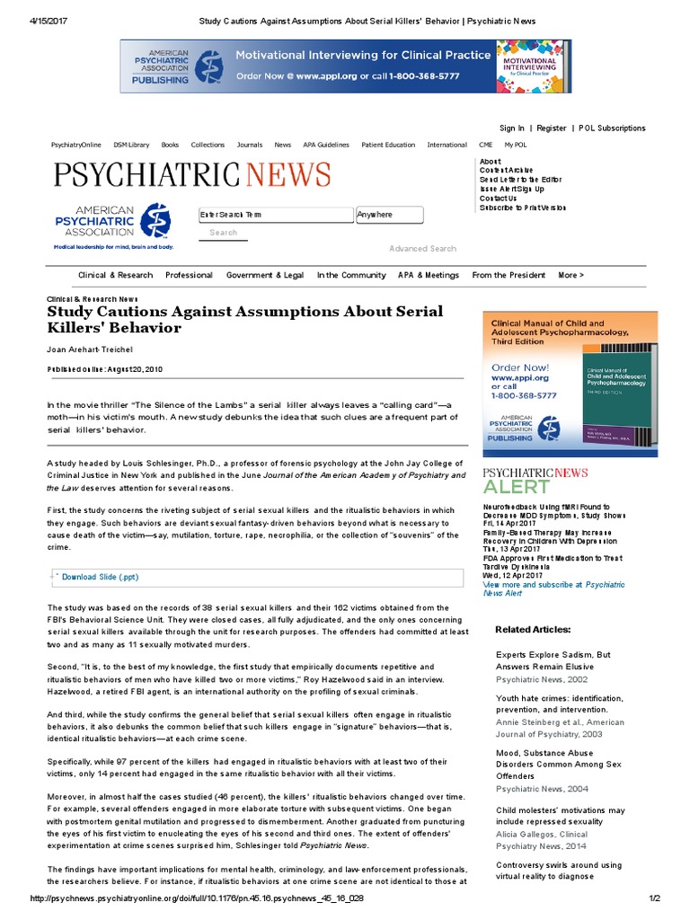 Study Cautions Against Assumptions About Serial Killers' Behavior ...