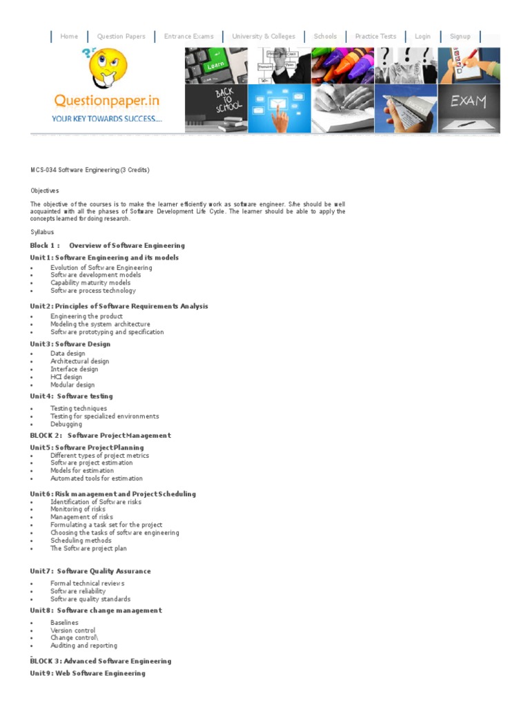 IGNOU MCA Syllabus MCS-034 Software Engineering | PDF | Software ...