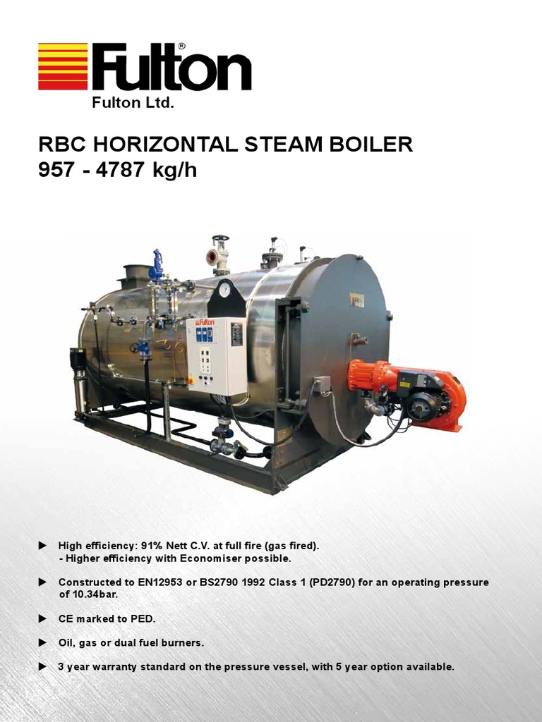 RBC Horizontal Steam Boiler 957 - 4787 KG/H: Fulton LTD | PDF | Boiler ...
