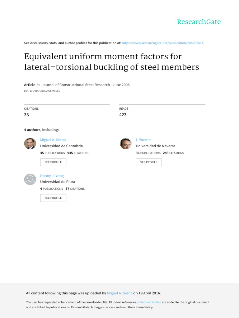 Equivalent Uniform Moment Factors For Lateral-Torsional Buckling of ...