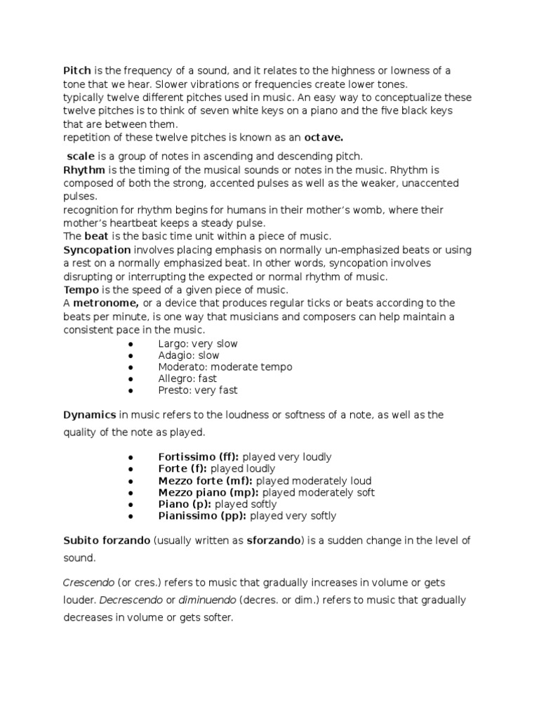 Unit 1 The Elements of Music | PDF | Tempo | Rhythm