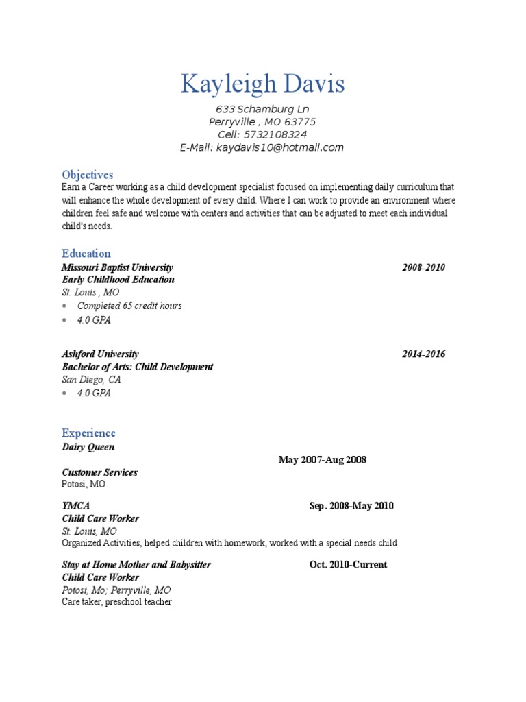 Kayleigh Davis Current Resume | PDF | Career & Growth | Self-Improvement