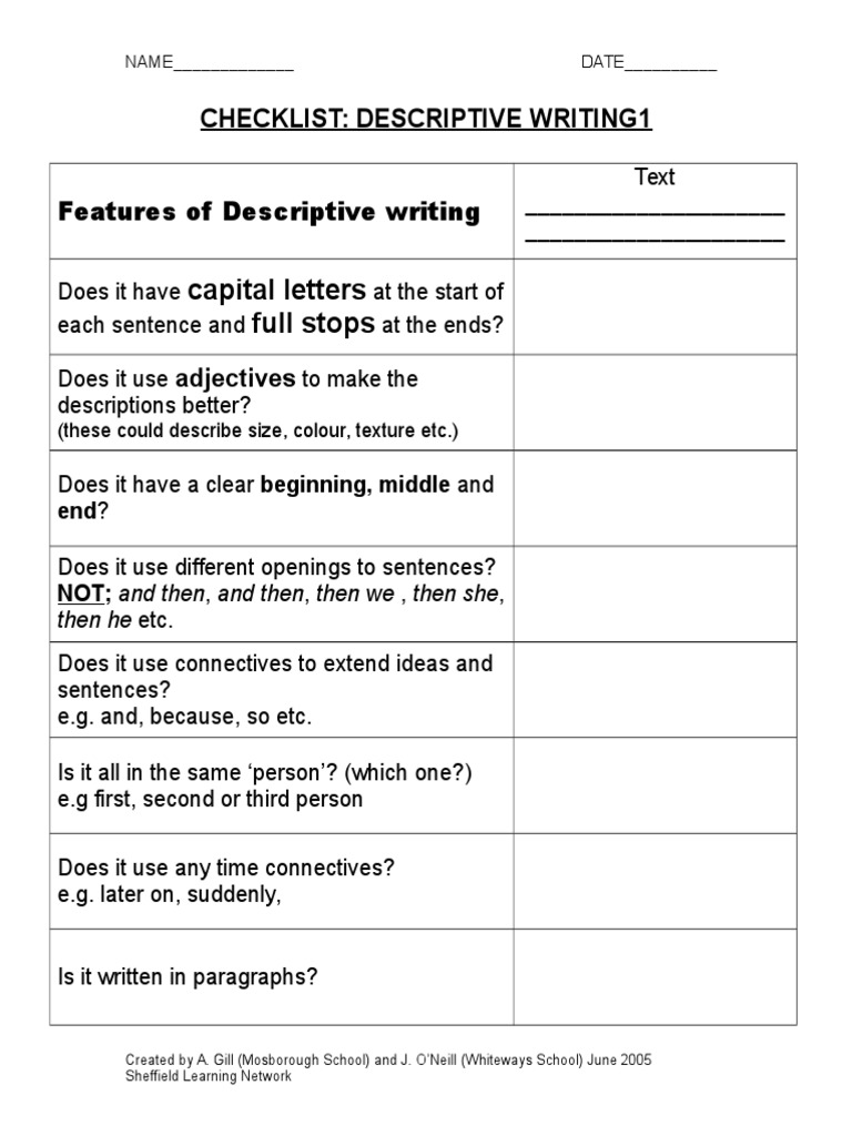 Checklist Descriptive | PDF