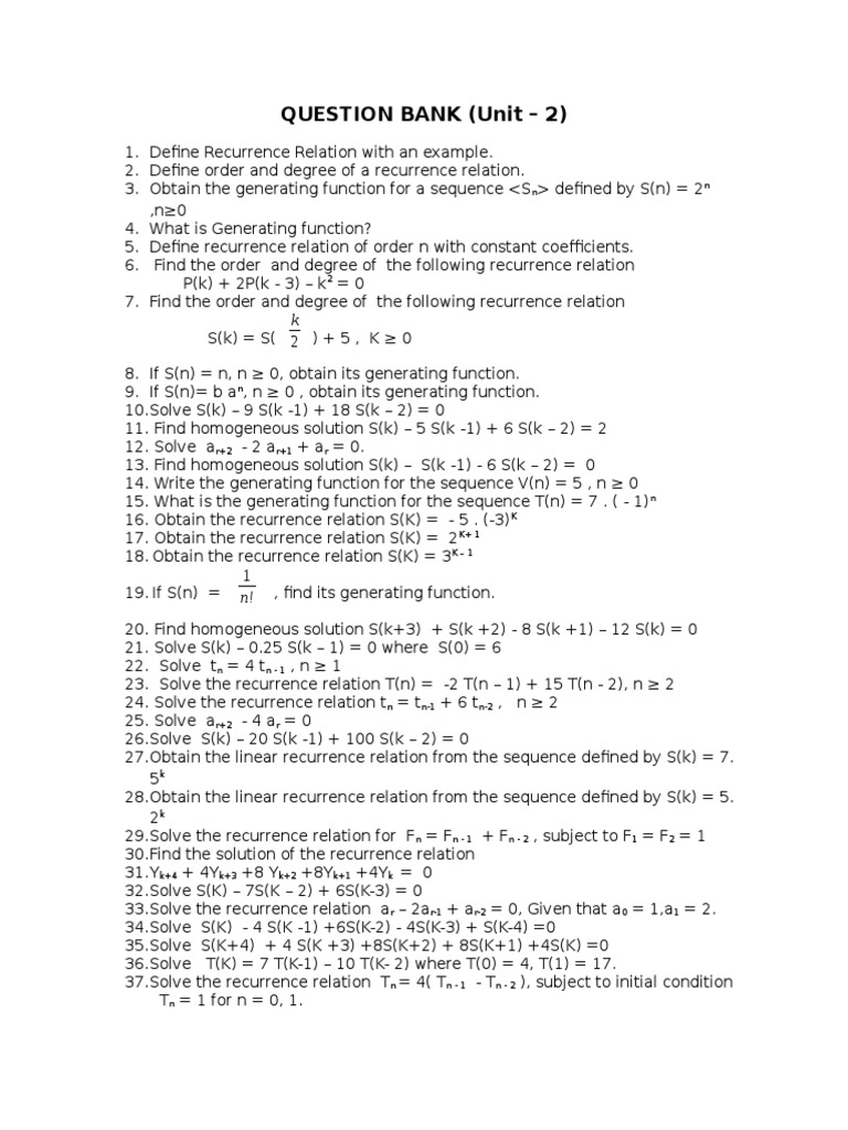 Question Bank | PDF | Recurrence Relation | Recursion