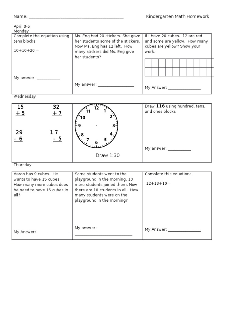 Name: - Kindergarten Math Homework | PDF