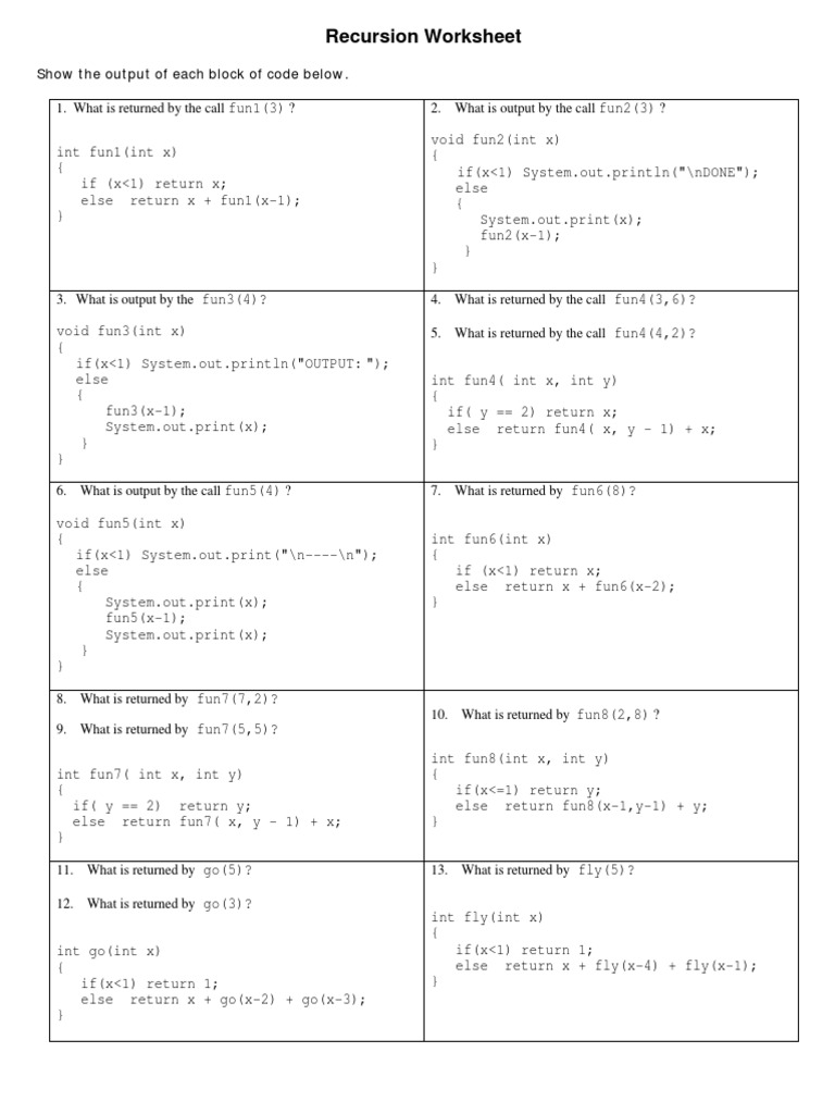 Apcs - Recursion Worksheet | PDF | Software Engineering | Computer Programming