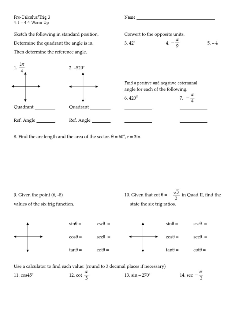 Unit Circle Test Review | PDF | Trigonometric Functions | Angle