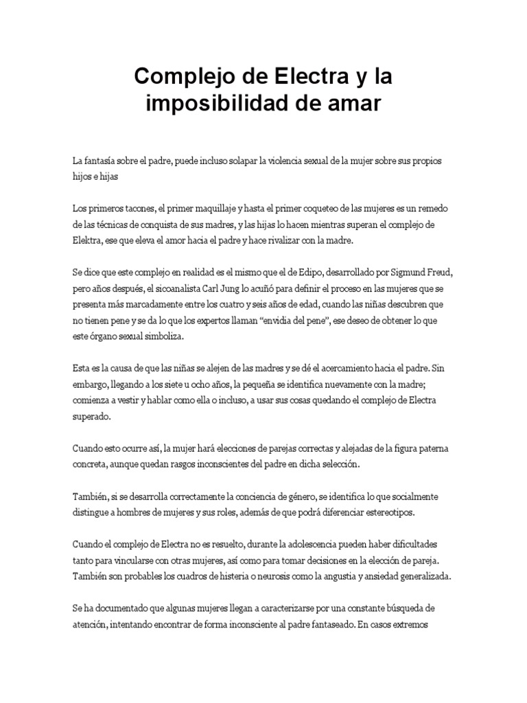 Complejo de Electra y sus efectos en mujeres | PDF | Complejo de Edipo ...