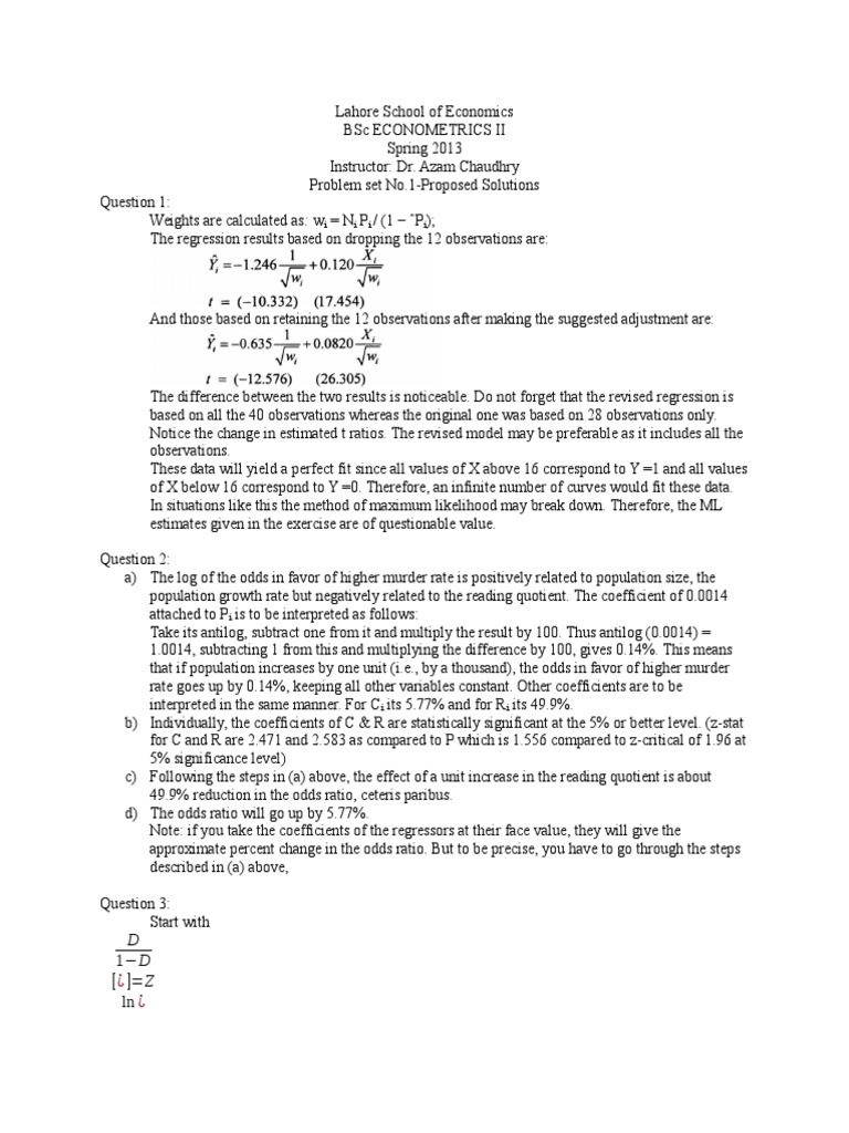 Econometrics II Problem Set I Proposed Solution | PDF | Logarithm | Econometrics