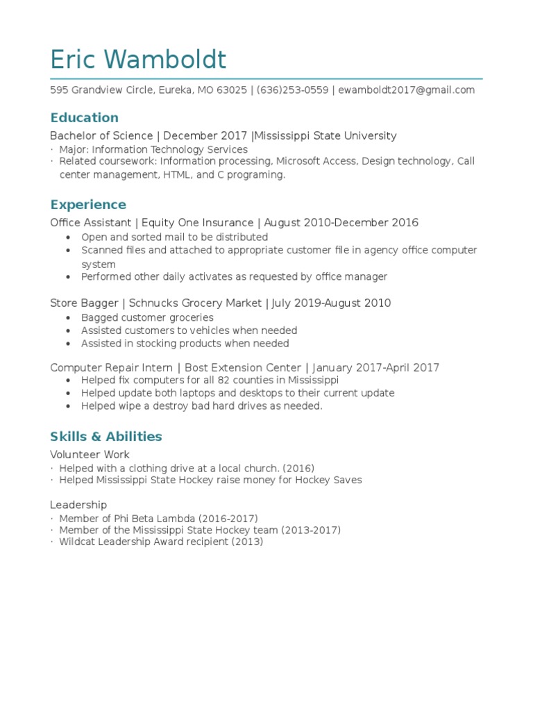 Eric Wamboldt Resume | PDF