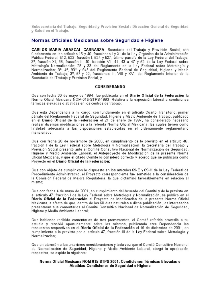 NOM-015-STPS-2001, Condiciones Térmicas Elevadas o Abatidas | PDF | Termorregulación | Calor