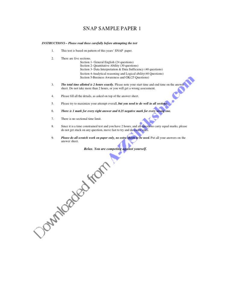 Snap Sample Paper 1: Relax. You Are Competing Against Yourself | PDF ...