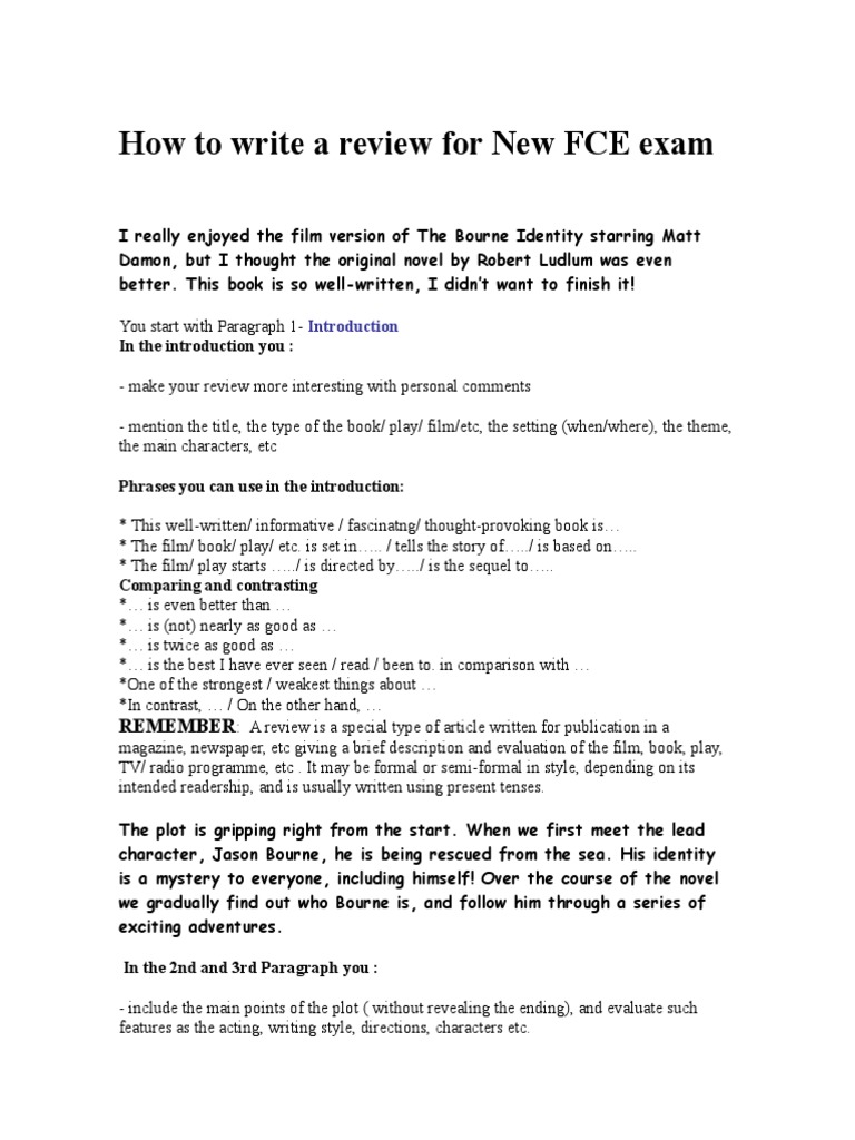 Writing Reviews for the FCE Exam | PDF | Ellipsis | Leisure