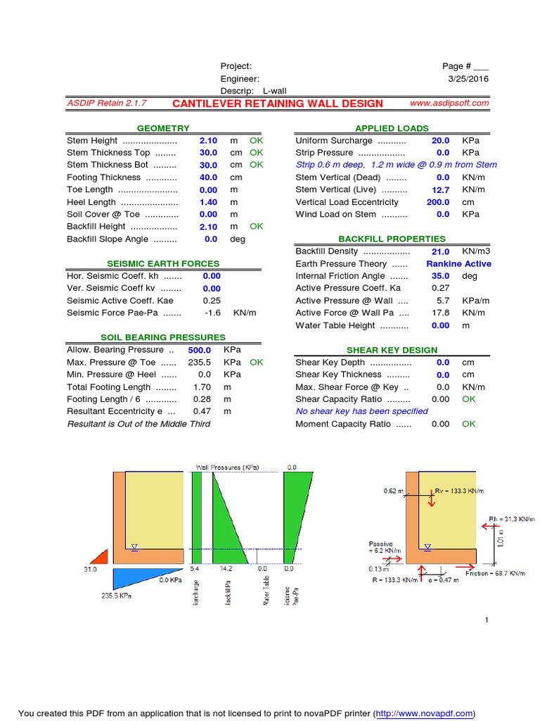 Cantilever Retaining Wall Design Guide | PDF