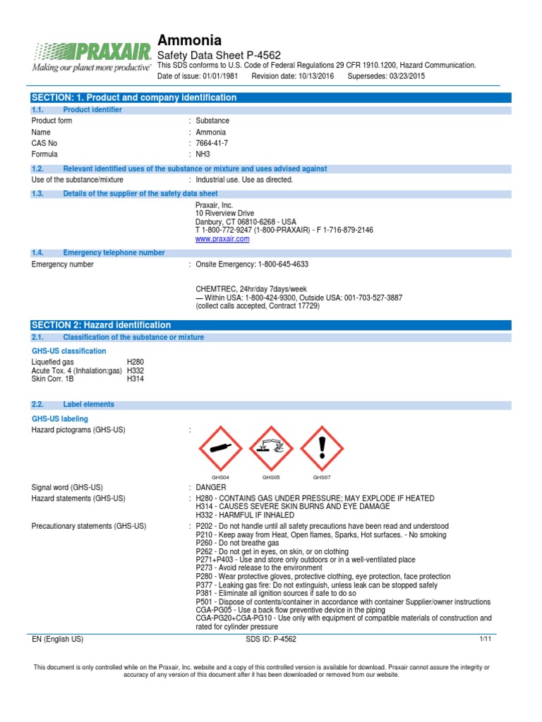 Ammonia Nh3 Safety Data Sheet Sds p4562 | Personal Protective Equipment ...