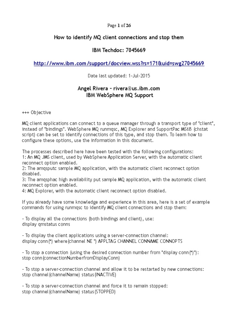 How To Identify MQ Client Connections and Stop Them | PDF | System ...