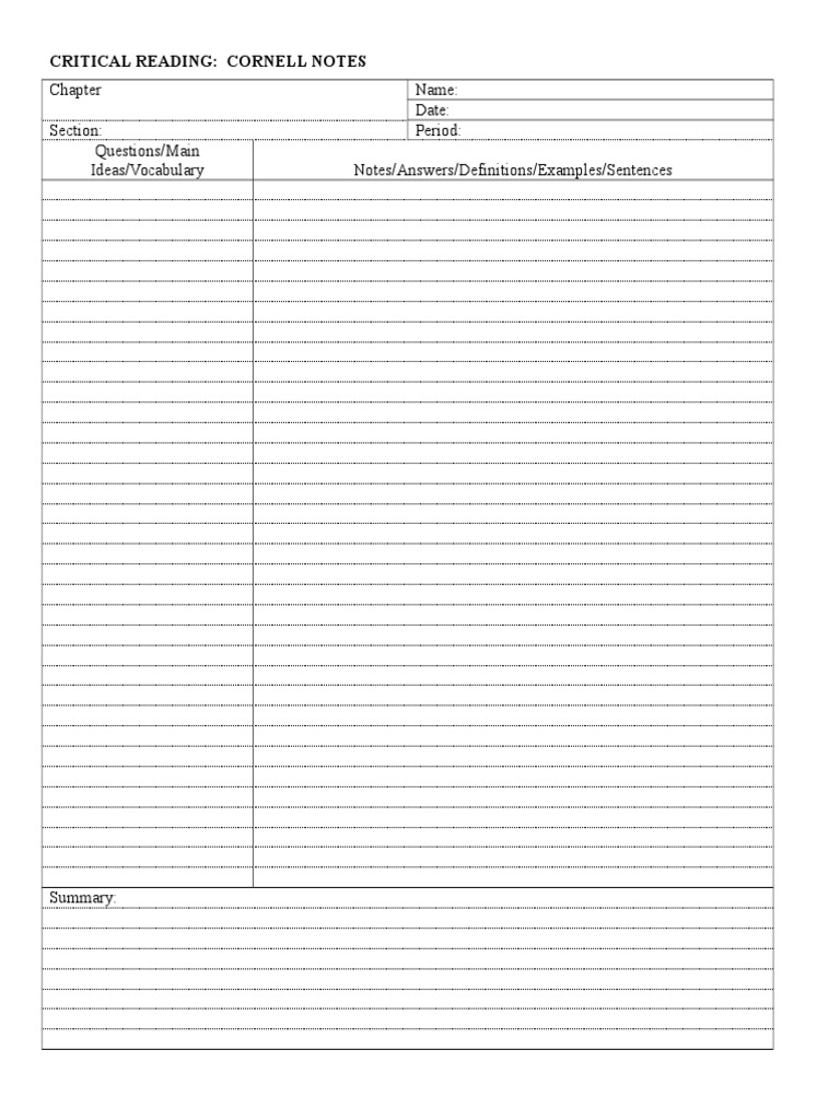 Cornell Note Worksheets | PDF
