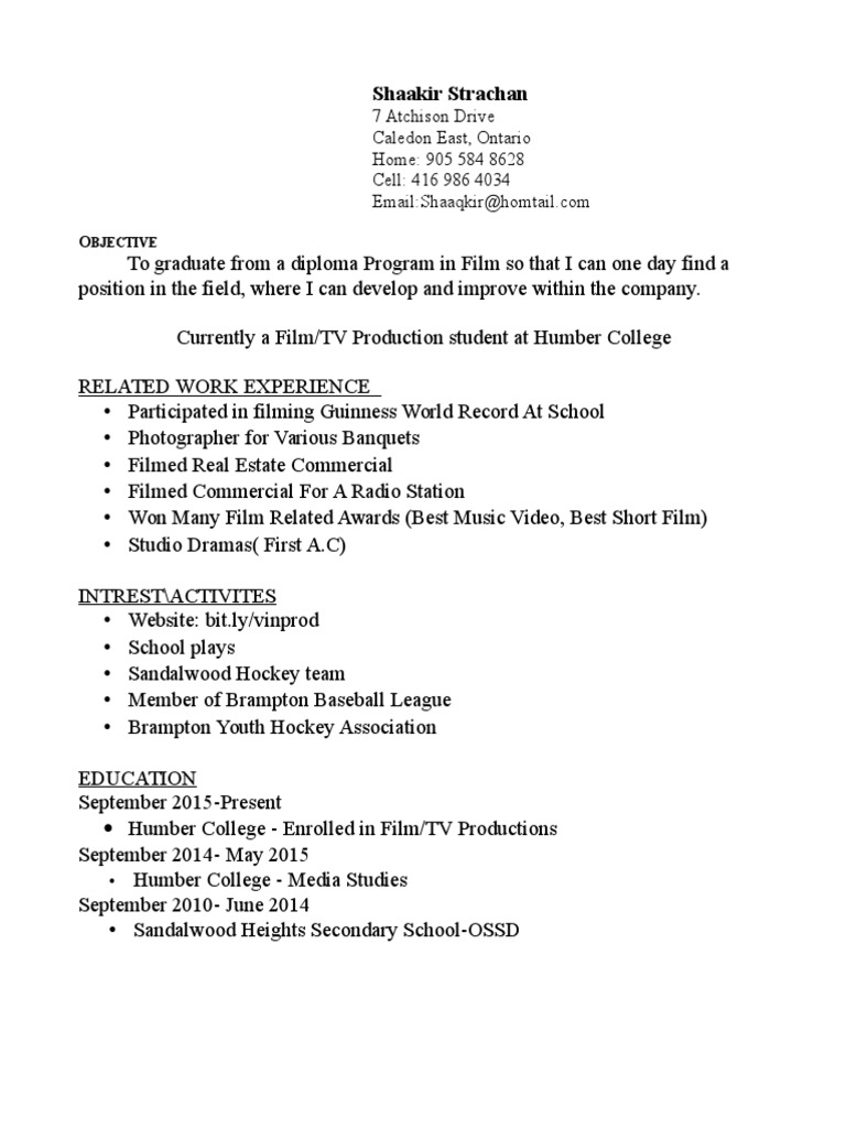 Film Student Resume and Experience | PDF | Career & Growth | Art