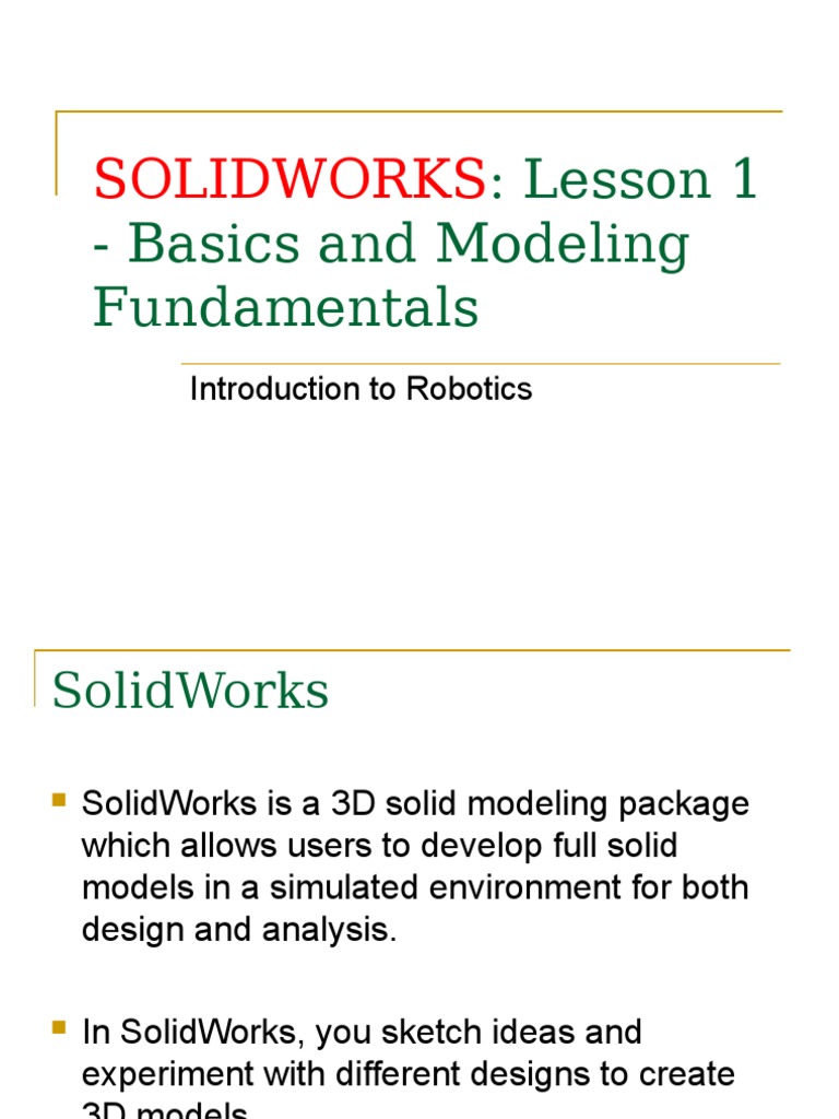 Solidworks:: Lesson 1 - Basics and Modeling Fundamentals | PDF | Tab ...