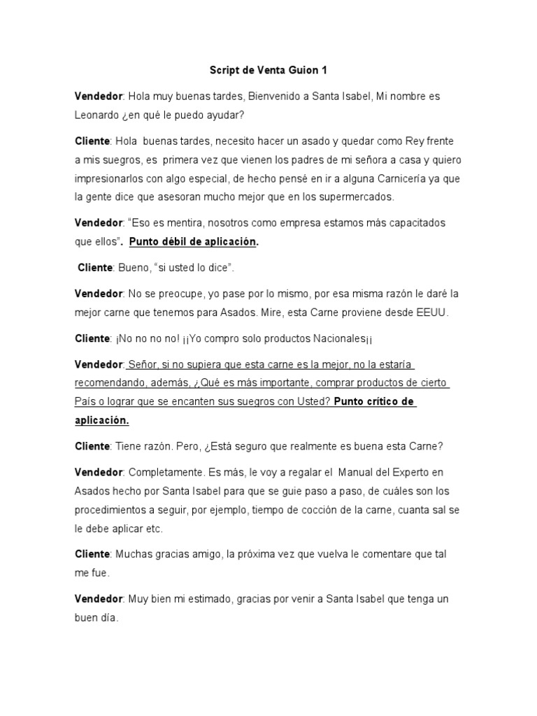 Script Vendedor Carniceria | PDF | Cocina, comidas y vino