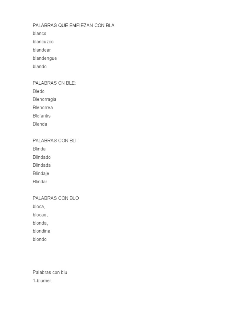 Palabras Con Bla | PDF