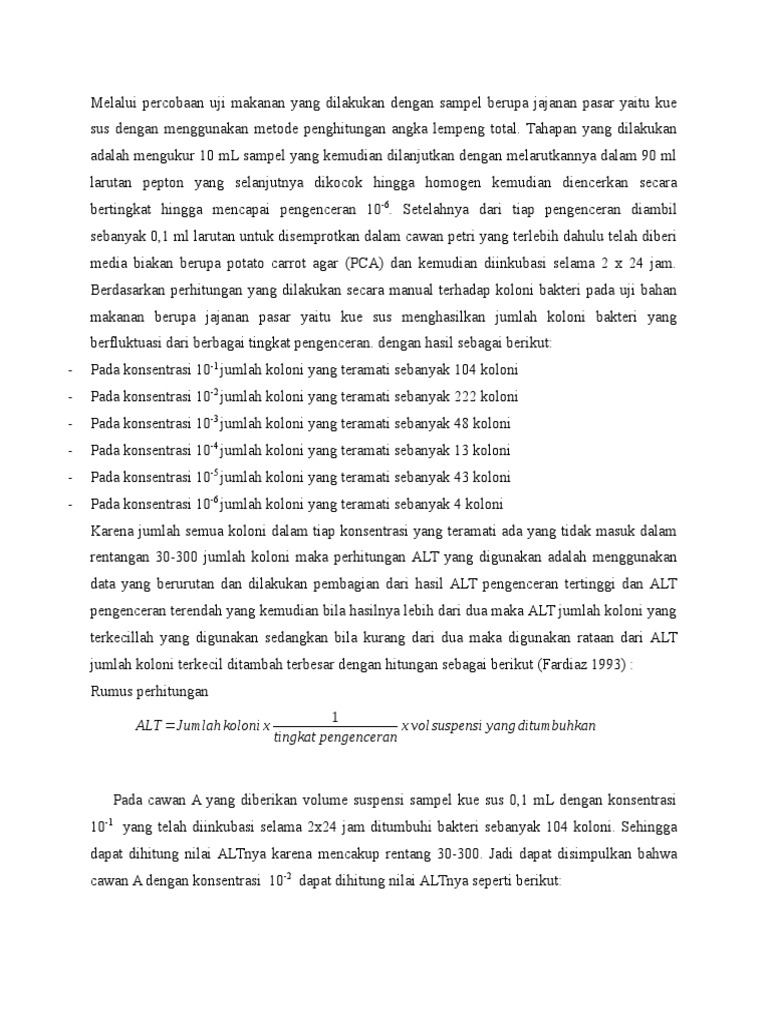 Uji ALT Kue Sus: Hasil dan Analisis | PDF | Memasak, Makanan, & Anggur ...