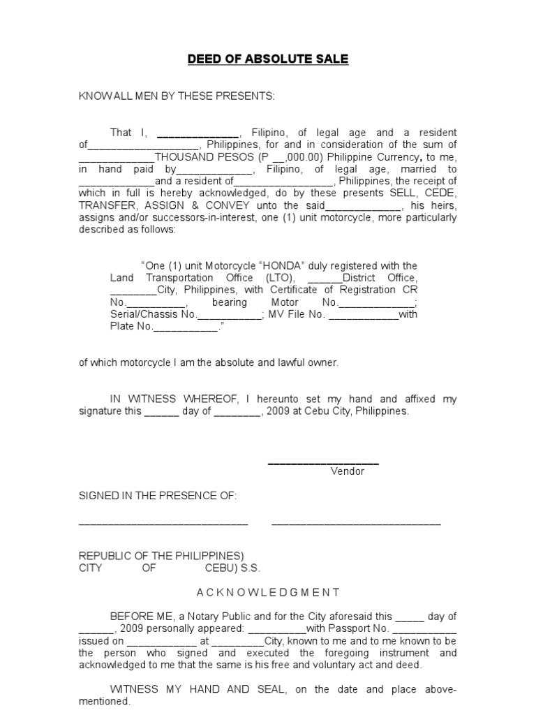 Deed of Absolute Sale | PDF Deed of Absolute Sale | PDF