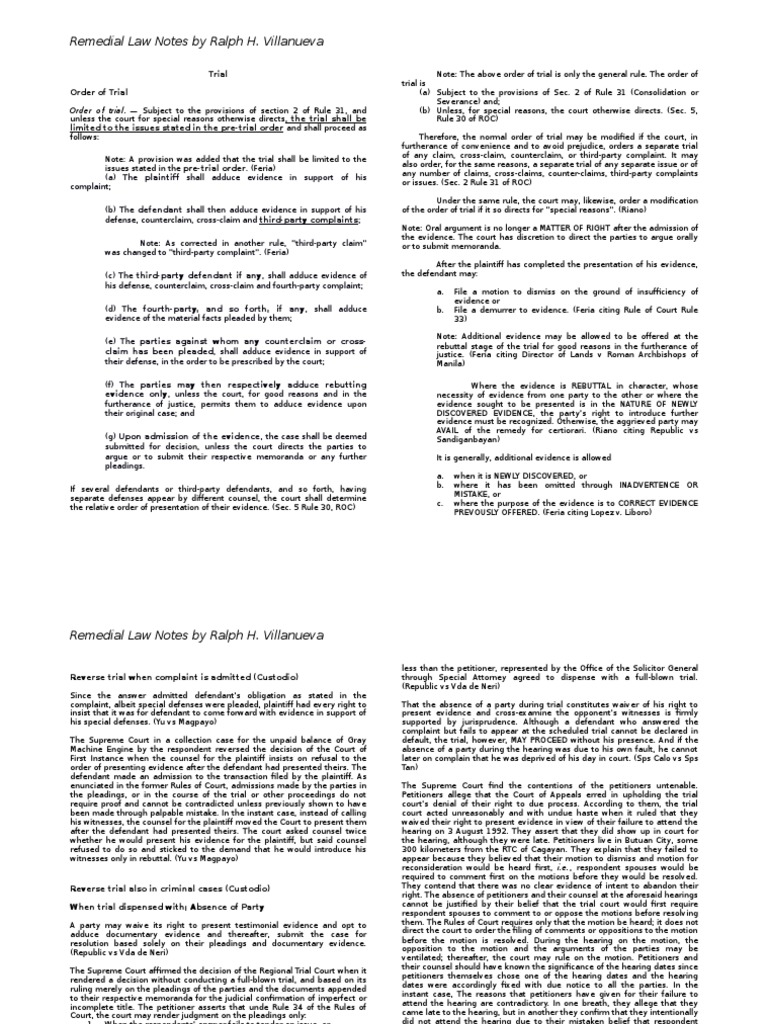 The Proper Order of Trial and Presentation of Evidence According to ...