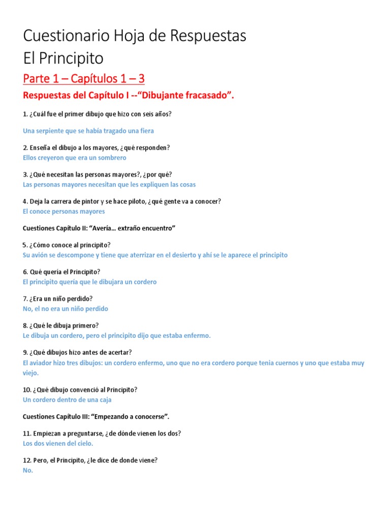 Cuestionario Hoja de Respuestas El Princ | PDF