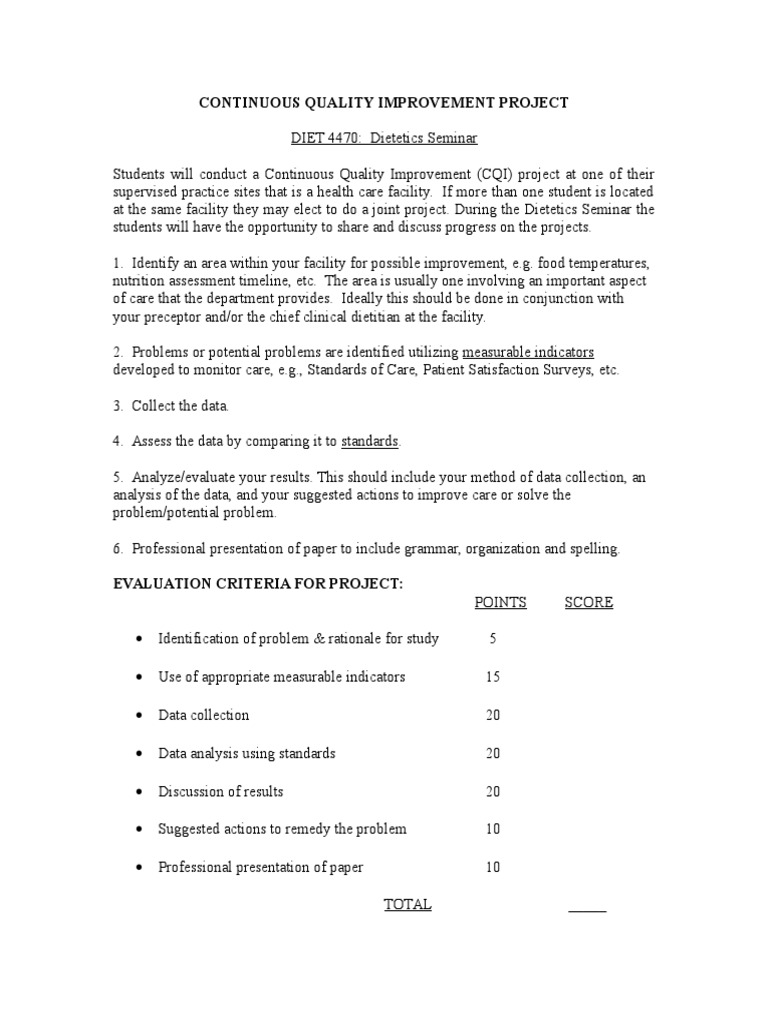 Cqi Project | PDF | Dietitian | Malnutrition