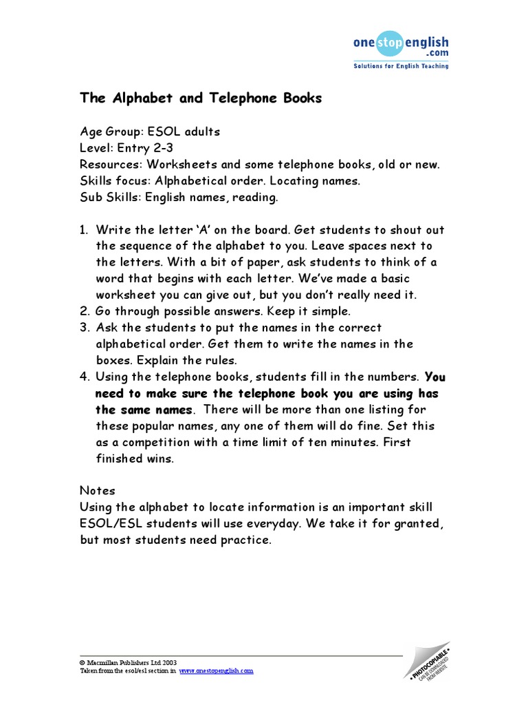 The Alphabet and Telephone Books: Macmillan Publishers LTD 2003 Taken ...