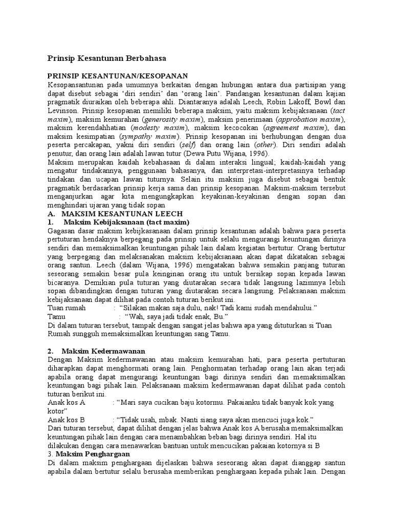 Pragmatik Prinsip Kesantunan Berbahasa | PDF Pragmatik Prinsip Kesantunan Berbahasa | PDF