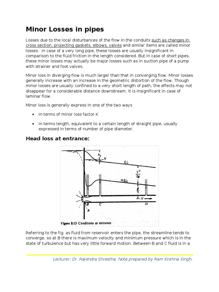 Minor Losses in Pipes | PDF | Turbulence | Pump