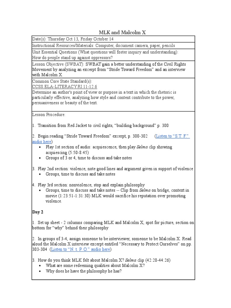 MLK and Malcolm X | PDF | Martin Luther King Jr. | Malcolm X