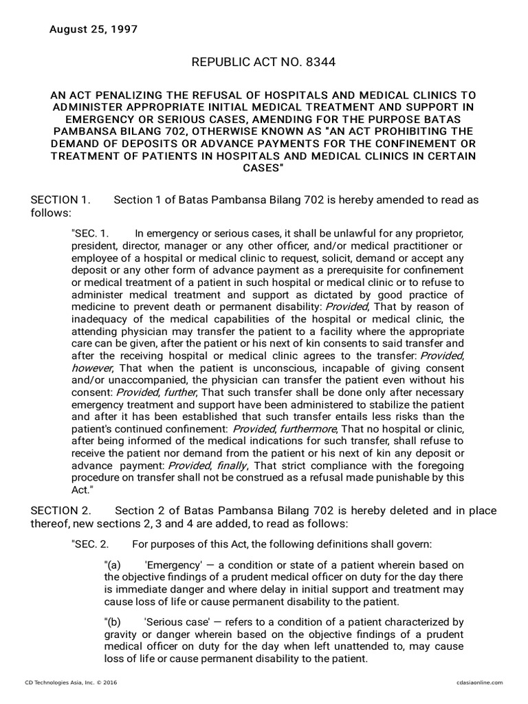 Ra 8344 | PDF | Patient | Hospital
