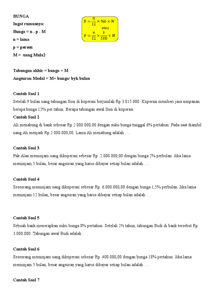 Rumus Bunga dan Contoh Perhitungan | PDF