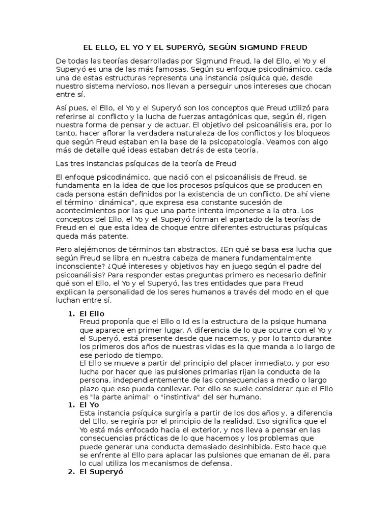 El Ello, El Yo y El Superyó, Según Sigmund Freud | PDF | Carné de ...