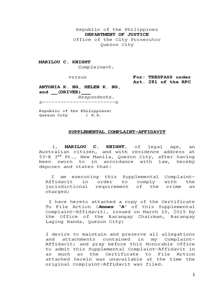 SUPPLEMENTAL COMPLAINT AFFIDAVIT.docx | Affidavit | Complaint