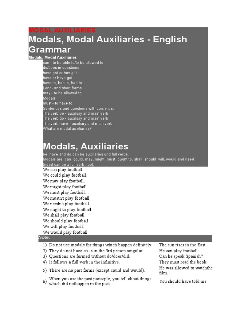Modal Auxiliaries Guide | PDF | Language Mechanics | Languages