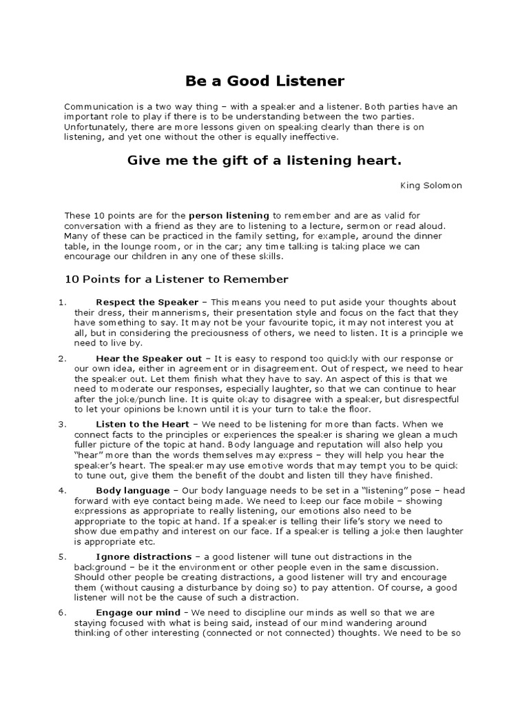 Be A Good Listener | PDF | Body Language | Conversation