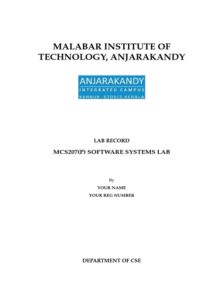Malabar Institute of Technology, Anjarakandy: Mcs207 (P) Software Systems Lab | Download Free ...