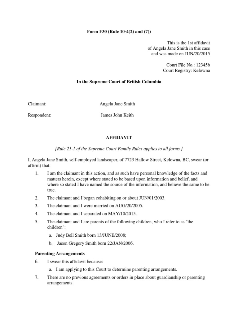 Sample Affidavit | PDF | Child Support | Government