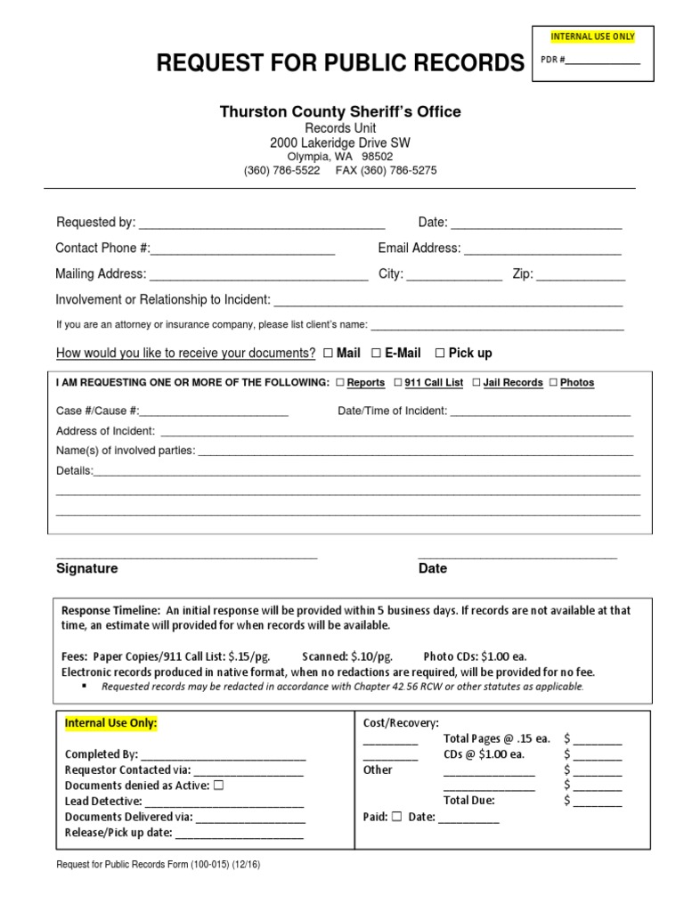 Requesting 911 Call Records Form | PDF