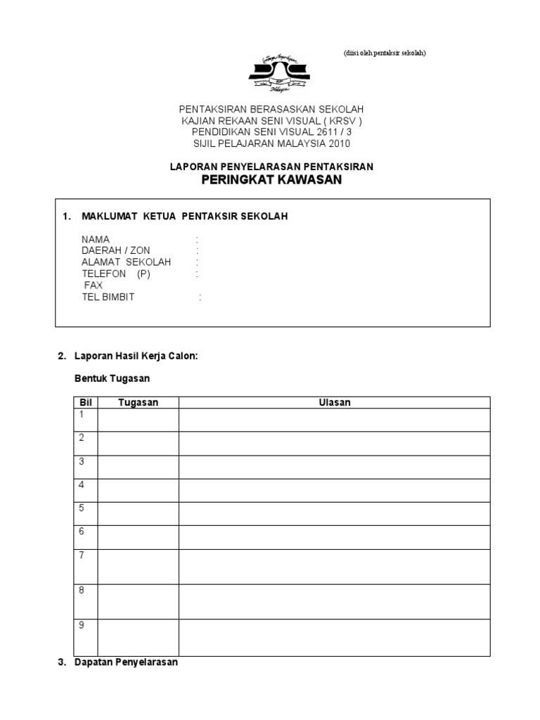 Borang Pelaporan Penyelarasan Pentaksiran KERJA KURSUS PSV SPM | PDF