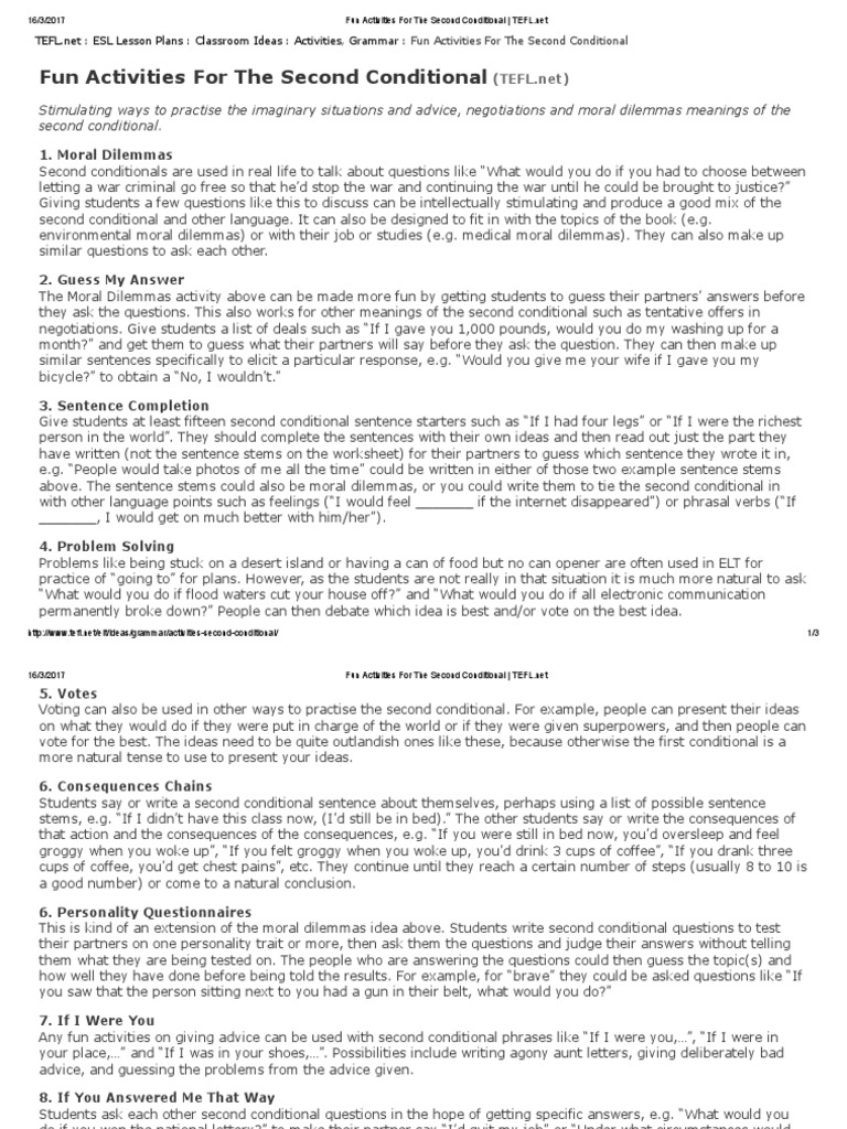 Engaging Second Conditional Activities | PDF | Advice (Opinion) | Question
