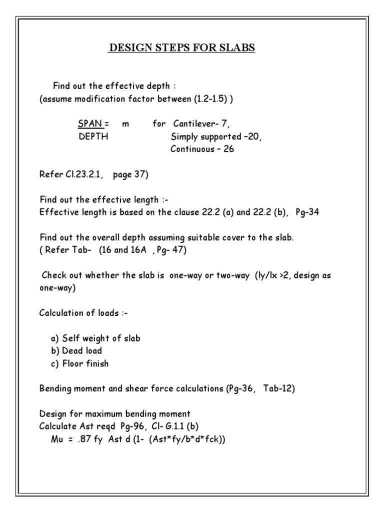 Design Steps For Slabs | PDF | Building Engineering | Applied And ...